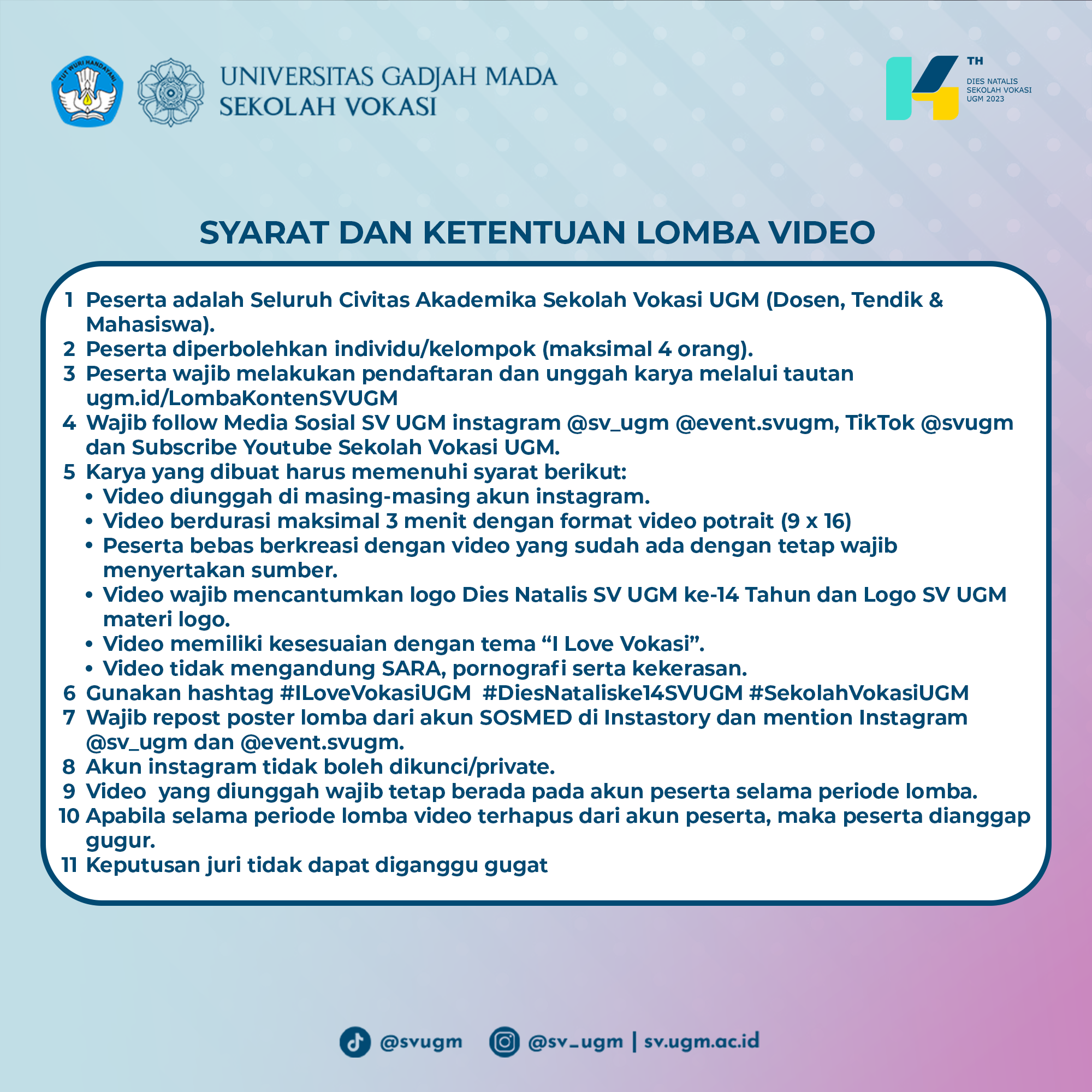 LOMBA FOTO DAN VIDEO DIES 14 SV UGM - Sekolah Vokasi UGM